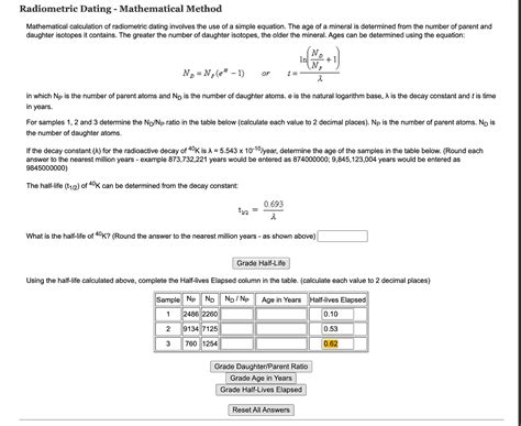 Solved Radiometric Dating ﻿mathematical Methodmathematical