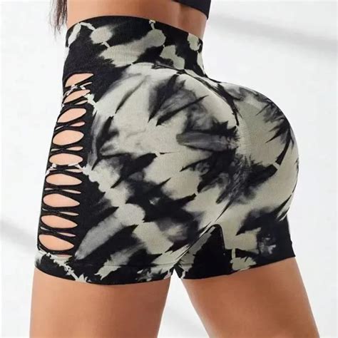 Seamless Tie Dye Shorts High Waist Fitness Shorts High Elastic Hip