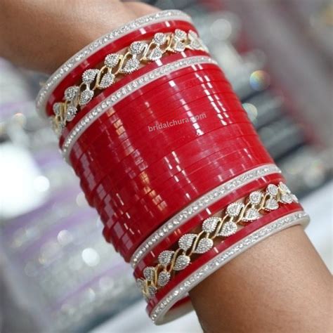 Punjabi Chuda Bridal In Red Color With Semi Diamond Bangles
