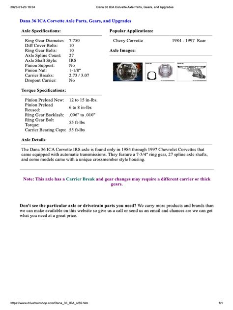 Dana 36 Ica Corvette Axle Pdf