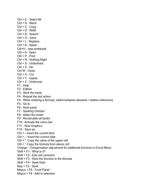 computer shortcuts pdf spreadsheet computing