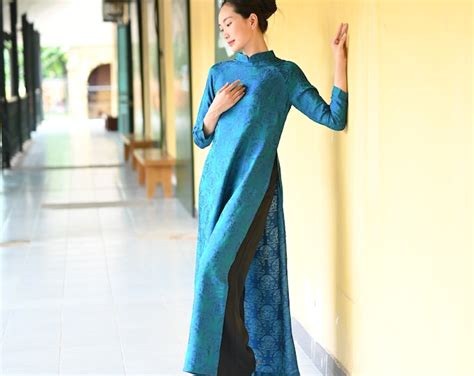 Blue Ao Dai Vietnamese Ao Dai Thai Tuan Silk With Pants 02122 Etsy