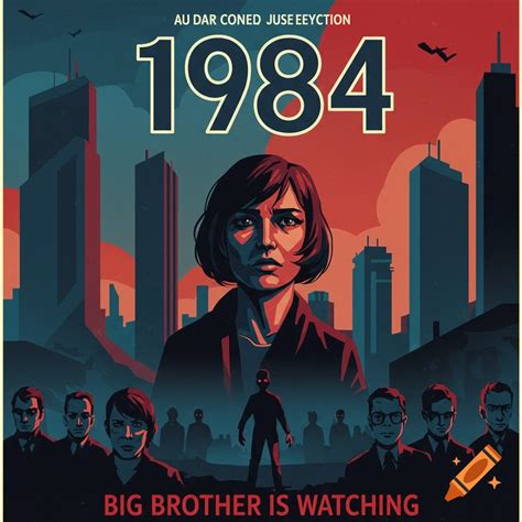 A Graphic Illustration Poster For The Book 1984 Featuring A Womans