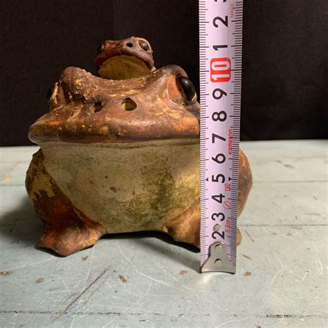 Yahooオークション 親子カエル 置物 蛙 縁起物 陶器製 陶芸 インテ