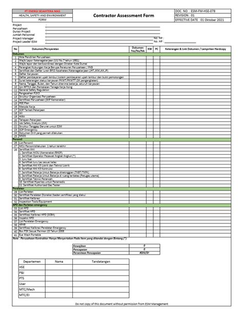 Contractor Assessment Form Kosong Pdf