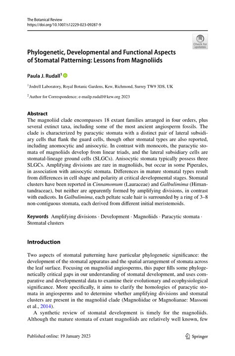 Pdf Phylogenetic Developmental And Functional Aspects Of Stomatal