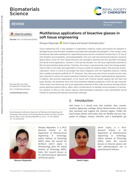 Pdf Multifarious Application Of Bioactive Glasses In Soft Tissue