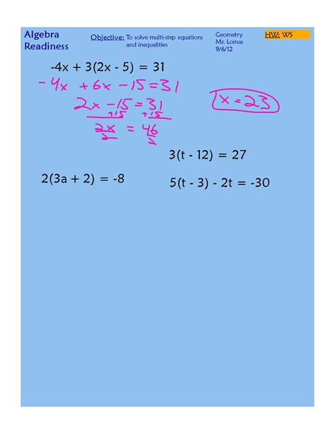 Solving Multi Step Equations And Inequalitiespdf