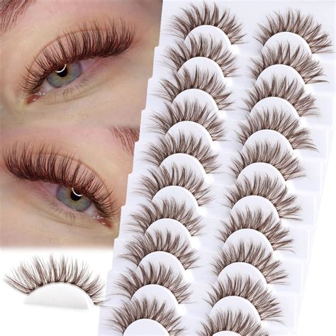 Brown Lashes Natural Look False Eyelashes Wispy Cat Eye Lashes C Curly
