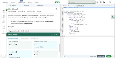 Gfg160 160daysofcode Geeksforgeeks Hindex Java Dsa