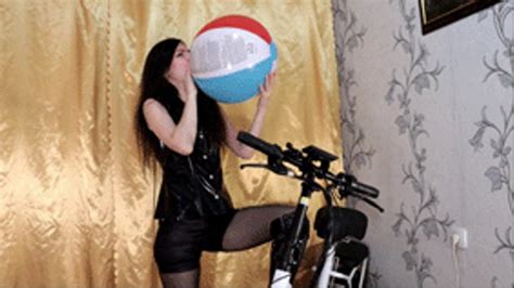 Biker Girl Inflates A Beach Ball Moscow Balloon Party