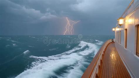 Dramatic Lightning Strike Over Turbulent Sea With Boat In Foreground