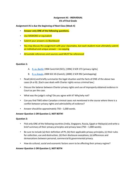 Assignment 1 Notes Assignment 1 Individual 6 Of Final Grade Assignment 1 Is Due The