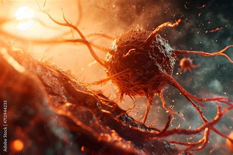 Leukemia Onset Imaginary Illustration Of Abnormal Cancer Cell Attaching To Bone Marrow Stock