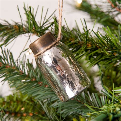 Glass Mini Mason Jar Hanging Christmas Ornament Mercury Silver