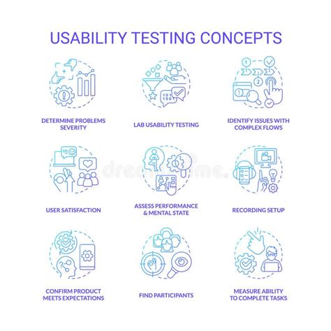 Usability Testing Blue Gradient Concept Icons Set Stock Vector