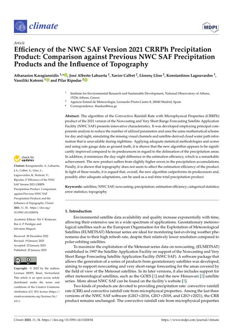 Pdf Efficiency Of The Nwc Saf Version 2021 Crrph Precipitation