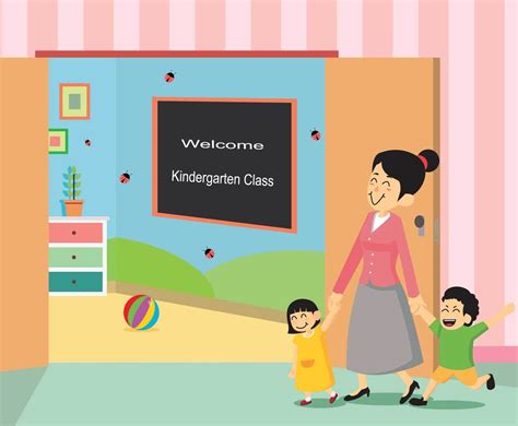 Kindergarten Teacher With Students Vector Illustration Vector Art