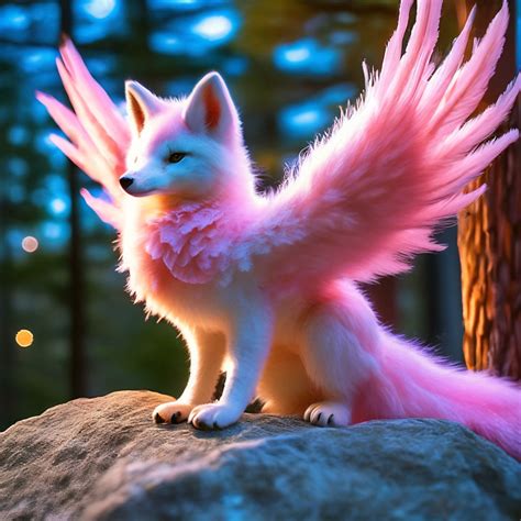 Hybrid Fox Phoenix Stands On Stone Realistic Surrealism Super