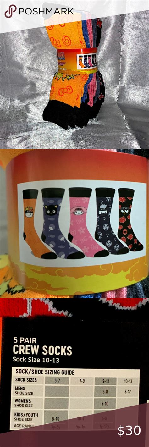 Naruto X Hello Kitty And Friends 5 Pair Crew Socks New Hello Kitty