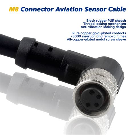 M8 Connector Aviation Sensor Cable Female 4 Pin Right Angle 65ft2m