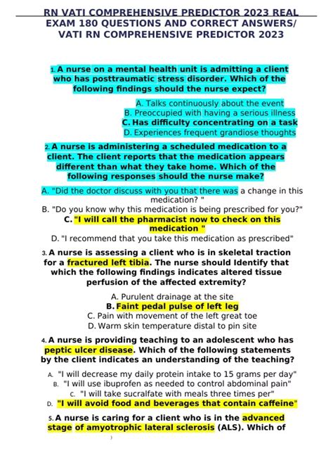 Rn Vati Comprehensive Predictor 2023 Real Exam 180 Questions And Correct Answers Vati Rn