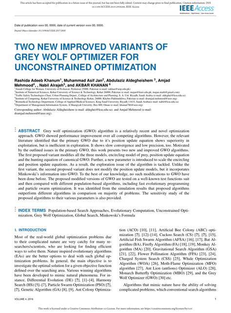 Pdf Two New Improved Variants Of Grey Wolf Optimizer For