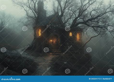 Treehouse In The Haunted Garden Cartoon Vector