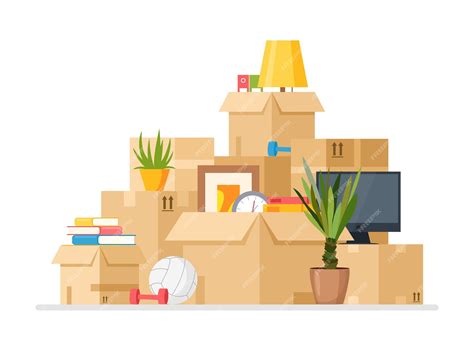 Premium Vector Moving To New House Illustration Cartoon Pile Of