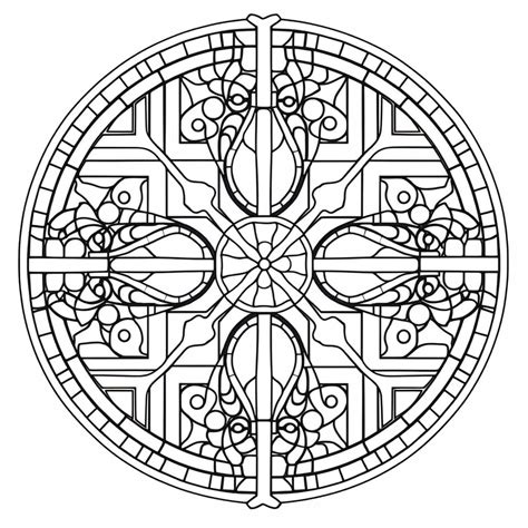 Intricate Stained Glass Cross Design Coloring Page