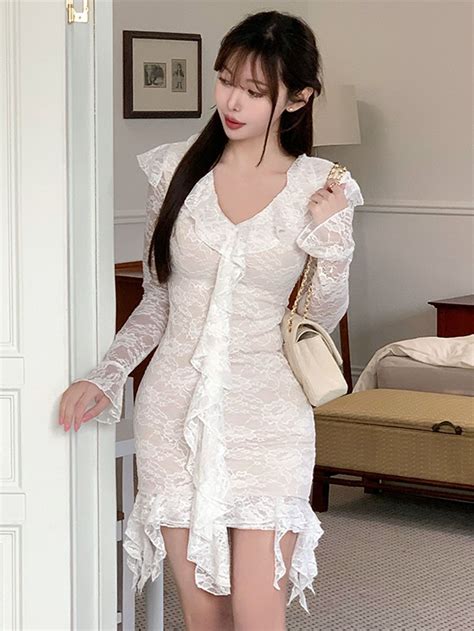 루미에르 Feminine🌹 러스 프릴 레이스원피스 프릴원피스 시스루원피스 미니원피스 파티원피스 봄원피스 가을원피스 여름원피스 호캉스 간절기 여행원피스 레이어드 원피스