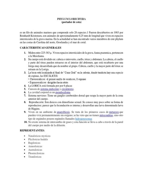 Phylum Loricifera Pdf Zoología Organismos