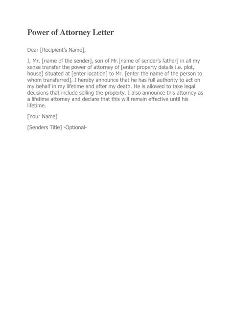 36 Free Printable Power Of Attorney Letter Templates [word]