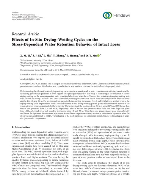 Pdf Effects Of In Situ Dryingwetting Cycles On The Stress Dependent