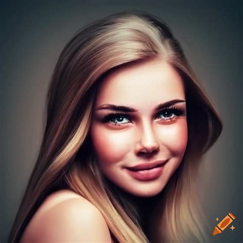 Portrait Of A Young Woman With Freckles And Dark Blonde Hair