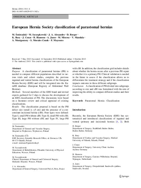 Pdf European Hernia Society Classification Of Parastomal Hernias