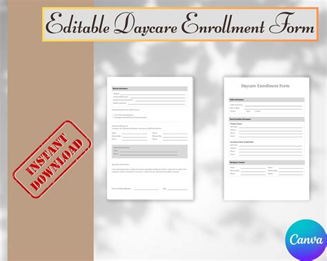 Editable Daycare Enrollment Form Canva Template Enrollment Form Daycare Forms Form Template