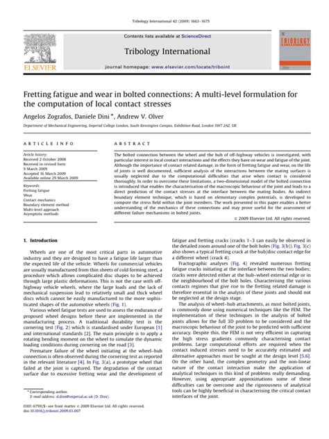 Fretting Fatigue And Wear In Bolted Connections A Multi Level