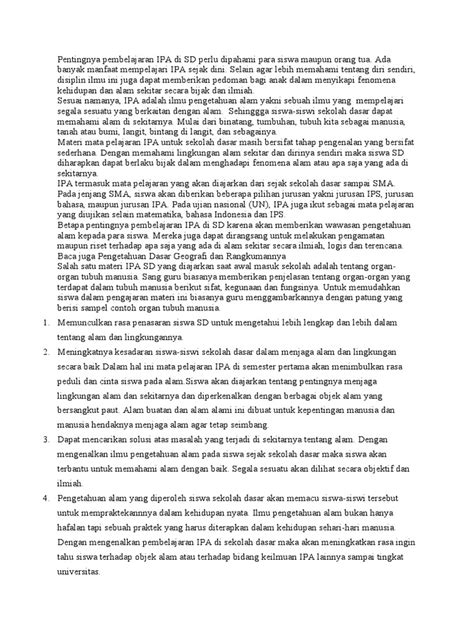 Pentingnya Pembelajaran Ipa Di Sd Pdf
