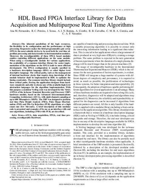 Pdf Hdl Based Fpga Interface Library For Data Acquisition And Multipurpose Real Time Algorithms