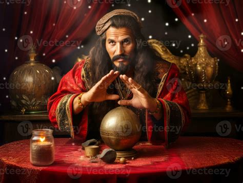 Man Telling From A Crystal Ball Dressed As A Mysterious Fortune Teller