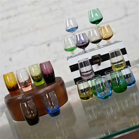 Set 21 Blown Glass Multi Color Small Cocktail Snifters Cordials Or Shot