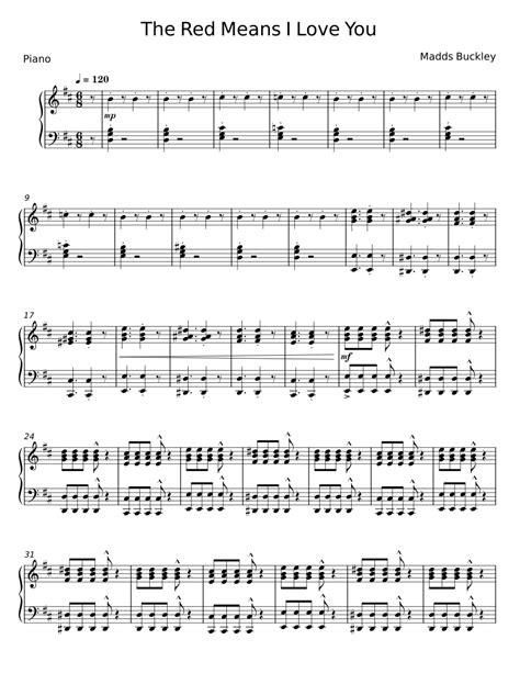 The Red Means I Love You Madds Buckley Sheet Music For Piano Solo