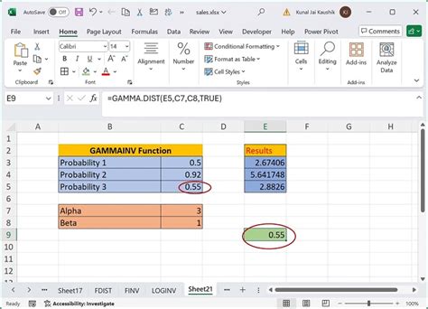 Excel Gammainv Function