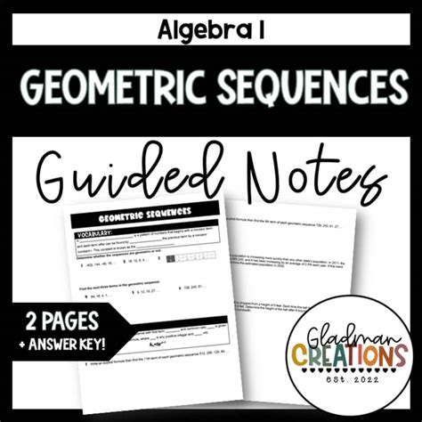 Geometric Sequences Algebra 1 Guided Notes By Gladman Creations
