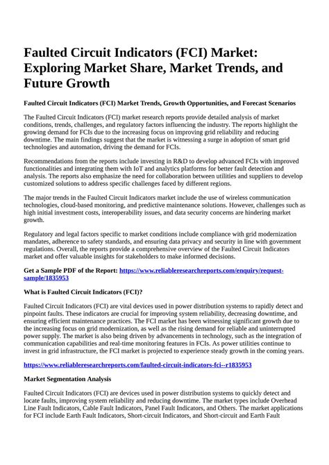 Reportprime Faulted Circuit Indicators Fci Market Exploring Market Reportprime Faulted Circuit Indicators Fci Market Exploring Market
