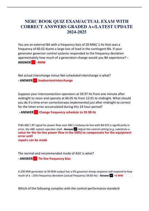 Nerc Book Quiz Examactual Exam With Correct Answers Graded Alatest