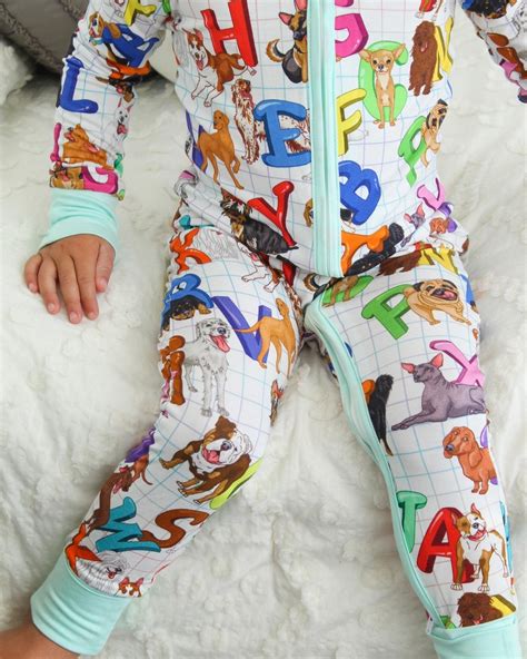 Back To School Abc Pups Zip Up Bamboo Jams By Babalus Bunny Bear Boutique