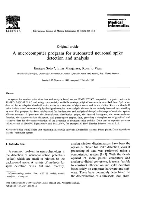 Pdf A Microcomputer Program For Automated Neuronal Spike Detection And Analysis