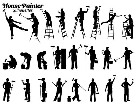 Conjunto De Ilustración De Vector De Silueta De Pintor De Casa Vector